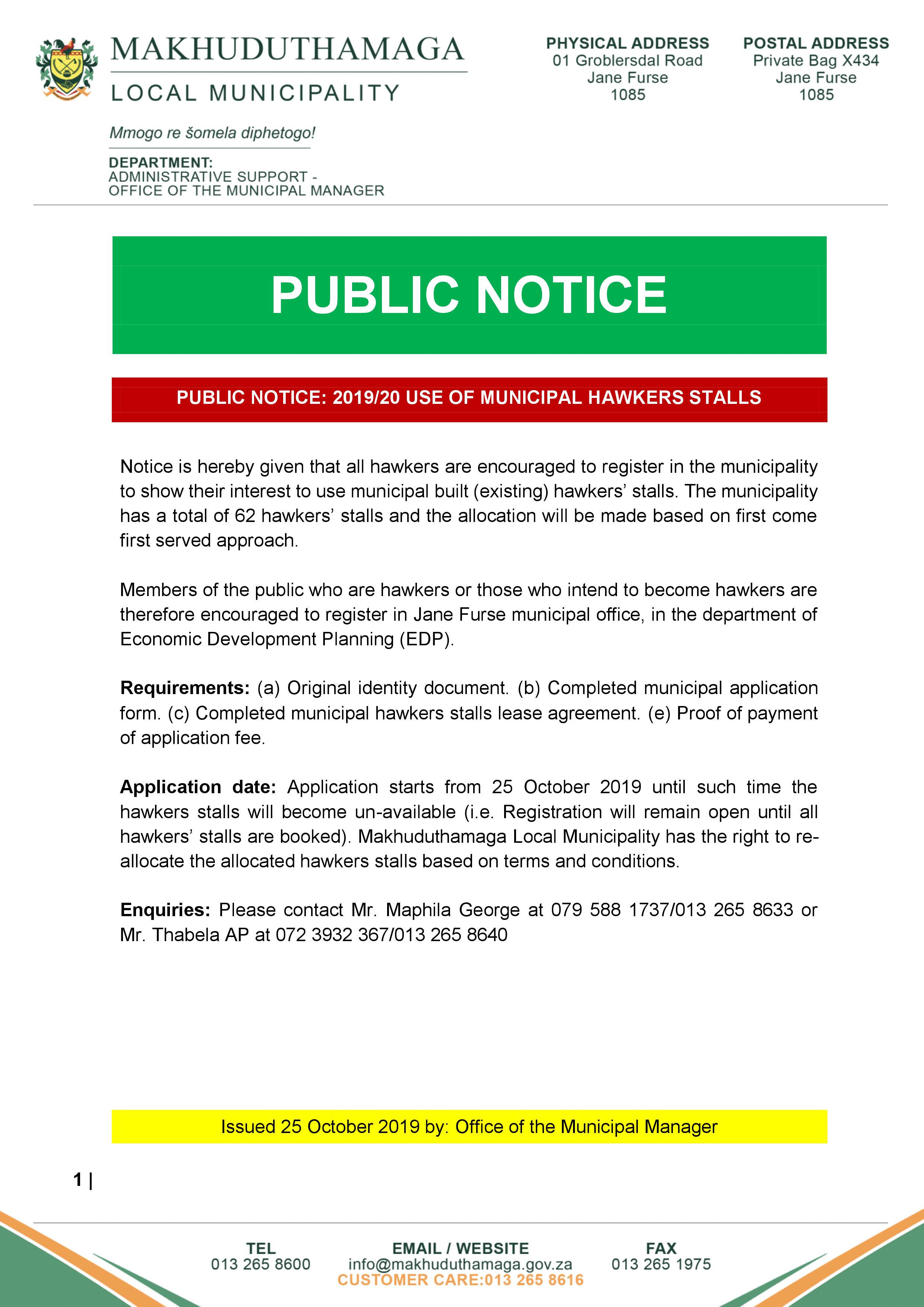 Notice Board | Makhuduthamaga Local Municipalitly